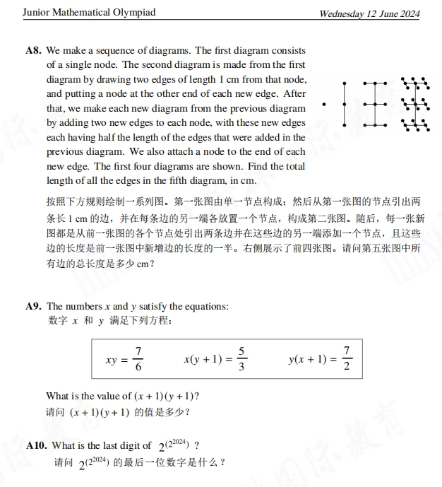 2024年UKMT-JMO竞赛真题+答案解析在