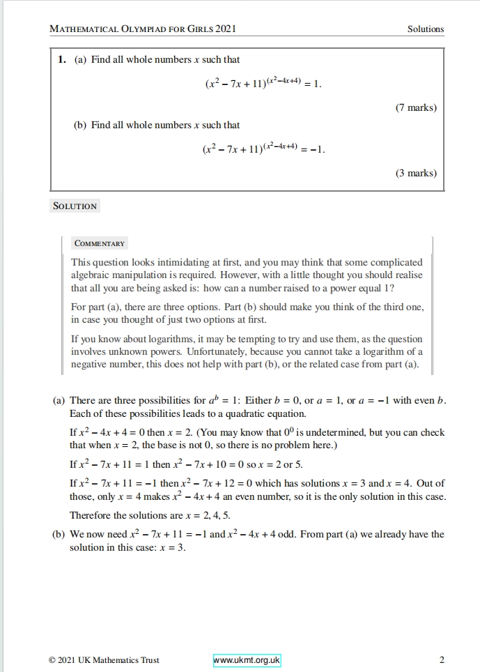2021年UKMT-MOG数学竞赛真题答案解析